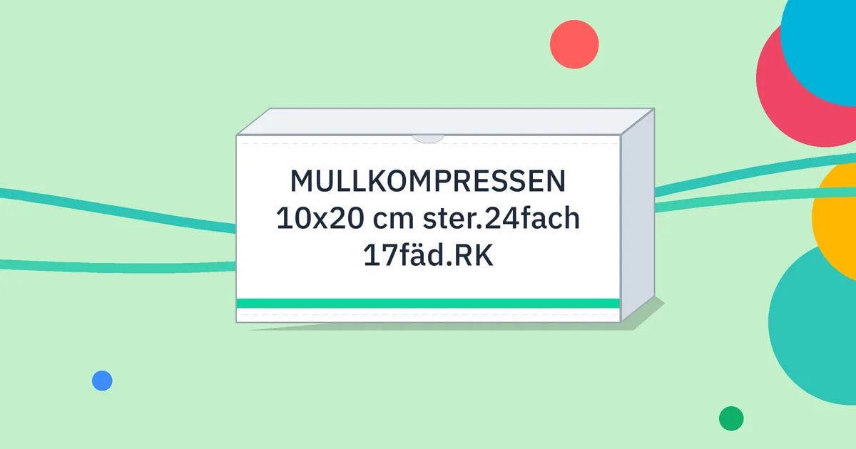 Symbolbild: Packung mit der Aufschrift MULLKOMPRESSEN 10x20 cm ster.24fach 17fäd.RK (PZN 06931691) – Verfügbarkeit und Bezug in Apotheken in Frankfurt am Main