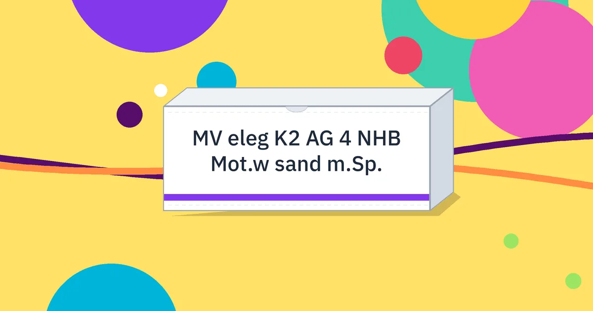 Symbolbild: Packung mit der Aufschrift MV eleg K2 AG 4 NHB Mot.w sand m.Sp. (PZN 18931437) – Verfügbarkeit und Bezug in Apotheken in Frankfurt am Main