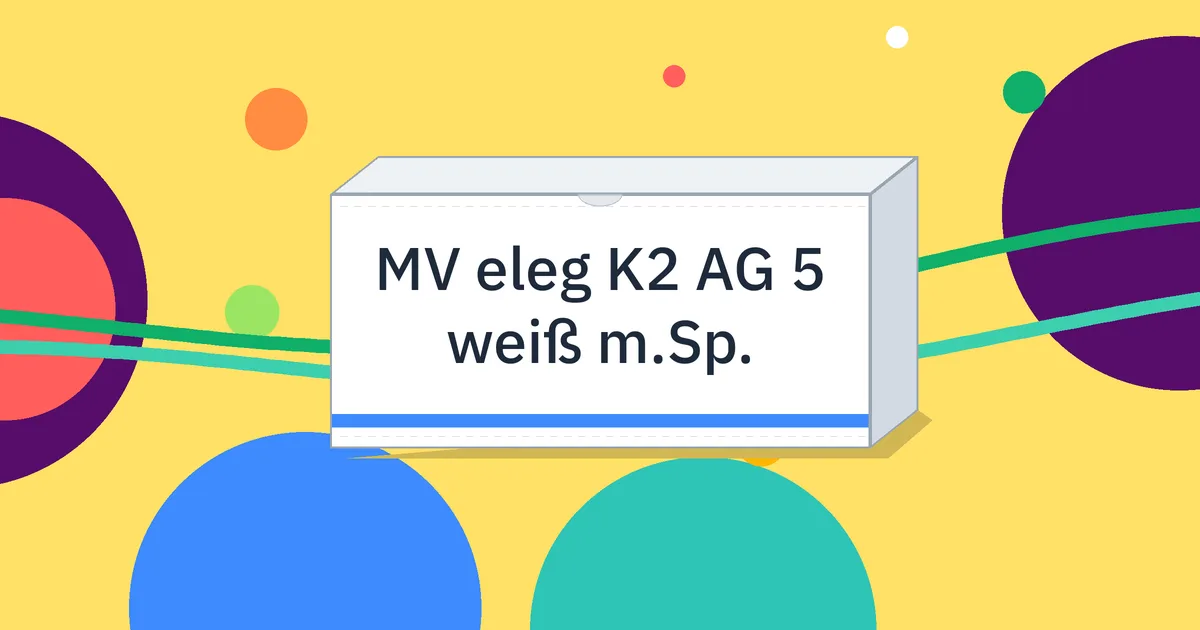 Symbolbild: Packung mit der Aufschrift MV eleg K2 AG 5 weiß m.Sp. (PZN 00320236) – Verfügbarkeit und Bezug in Apotheken in Frankfurt am Main