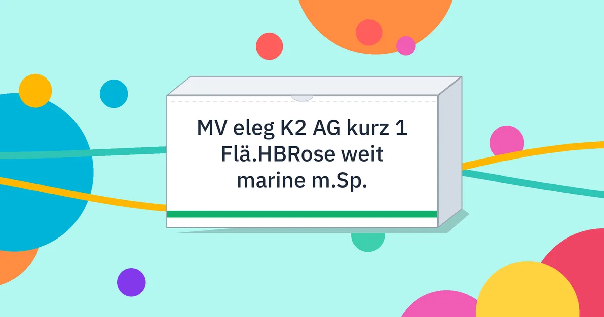 Symbolbild: Packung mit der Aufschrift MV eleg K2 AG kurz 1 Flä.HBRose weit marine m.Sp. (PZN 15706846) – Verfügbarkeit und Bezug in Apotheken in Frankfurt am Main
