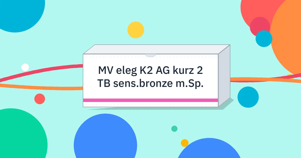 Symbolbild: Packung mit der Aufschrift MV eleg K2 AG kurz 2 TB sens.bronze m.Sp. (PZN 14716535) – Verfügbarkeit und Bezug in Apotheken in Frankfurt am Main
