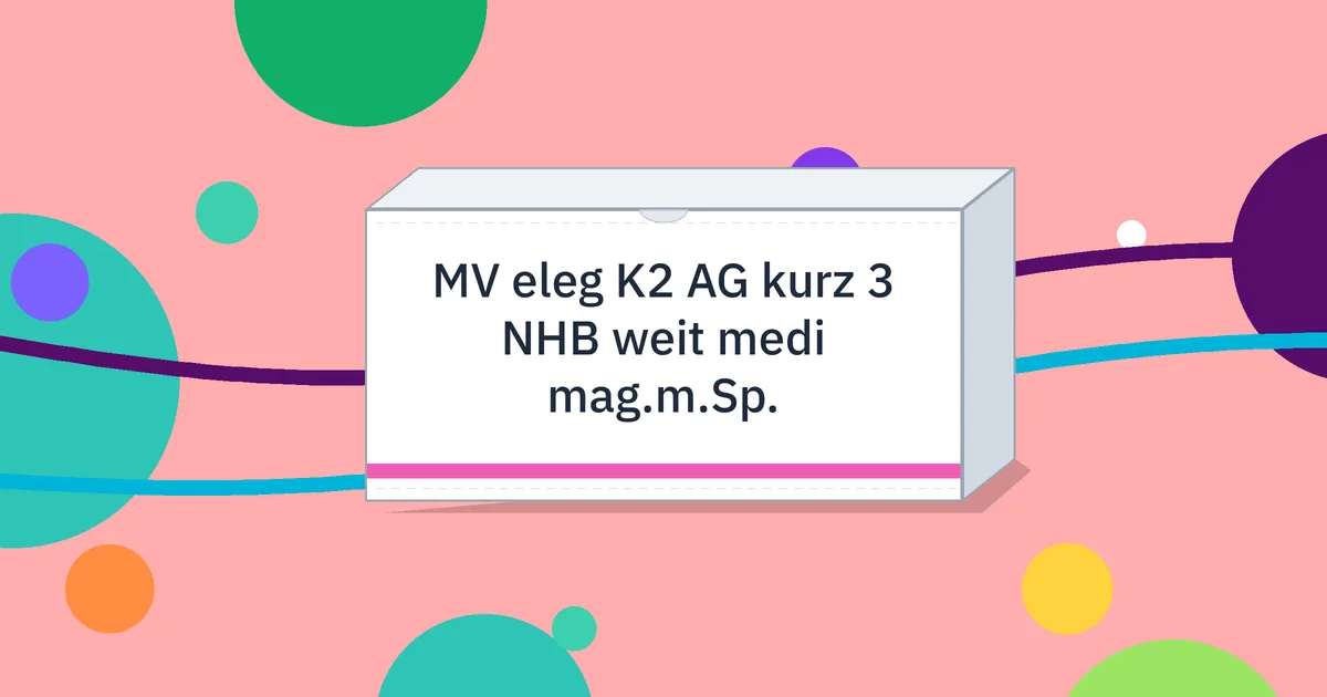 Symbolbild: Packung mit der Aufschrift MV eleg K2 AG kurz 3 NHB weit medi mag.m.Sp. (PZN 15714656) – Verfügbarkeit und Bezug in Apotheken in Frankfurt am Main