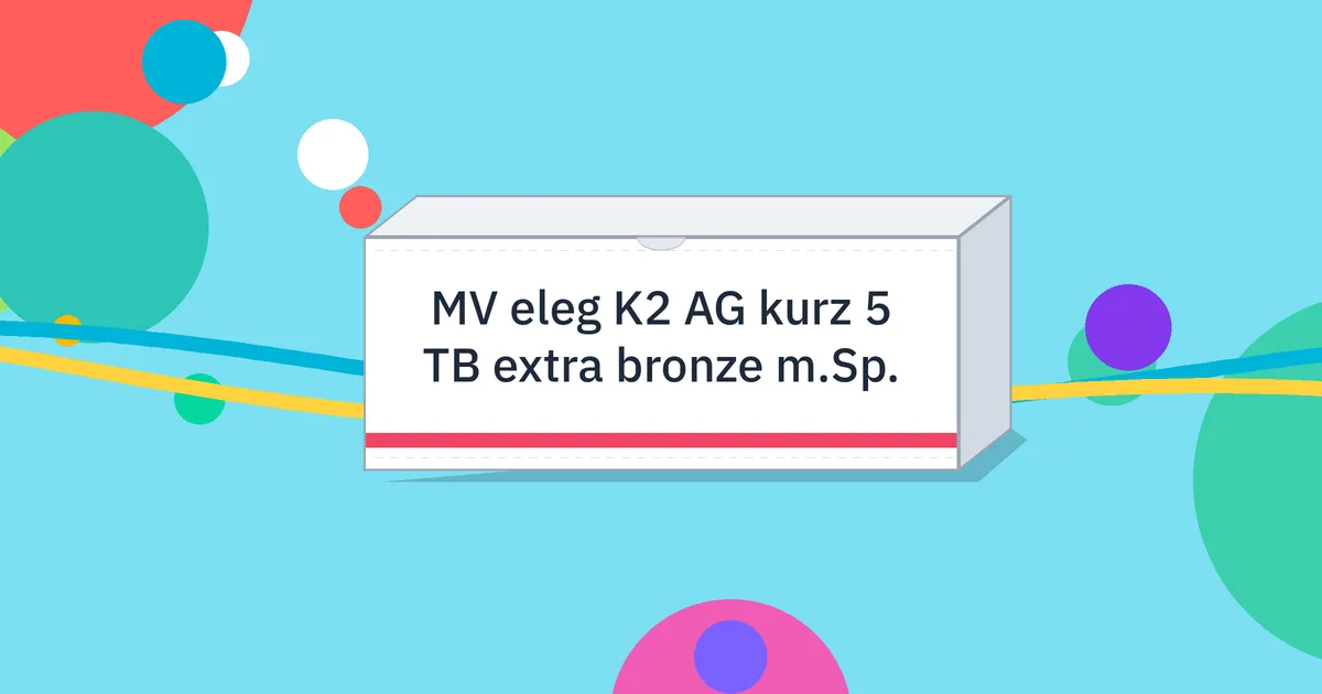 Symbolbild: Packung mit der Aufschrift MV eleg K2 AG kurz 5 TB extra bronze m.Sp. (PZN 14716311) – Verfügbarkeit und Bezug in Apotheken in Frankfurt am Main