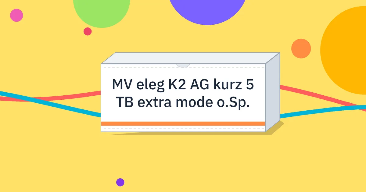 Symbolbild: Packung mit der Aufschrift MV eleg K2 AG kurz 5 TB extra mode o.Sp. (PZN 09879092) – Verfügbarkeit und Bezug in Apotheken in Frankfurt am Main