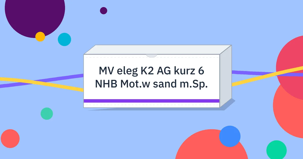 Symbolbild: Packung mit der Aufschrift MV eleg K2 AG kurz 6 NHB Mot.w sand m.Sp. (PZN 18928056) – Verfügbarkeit und Bezug in Apotheken in Frankfurt am Main
