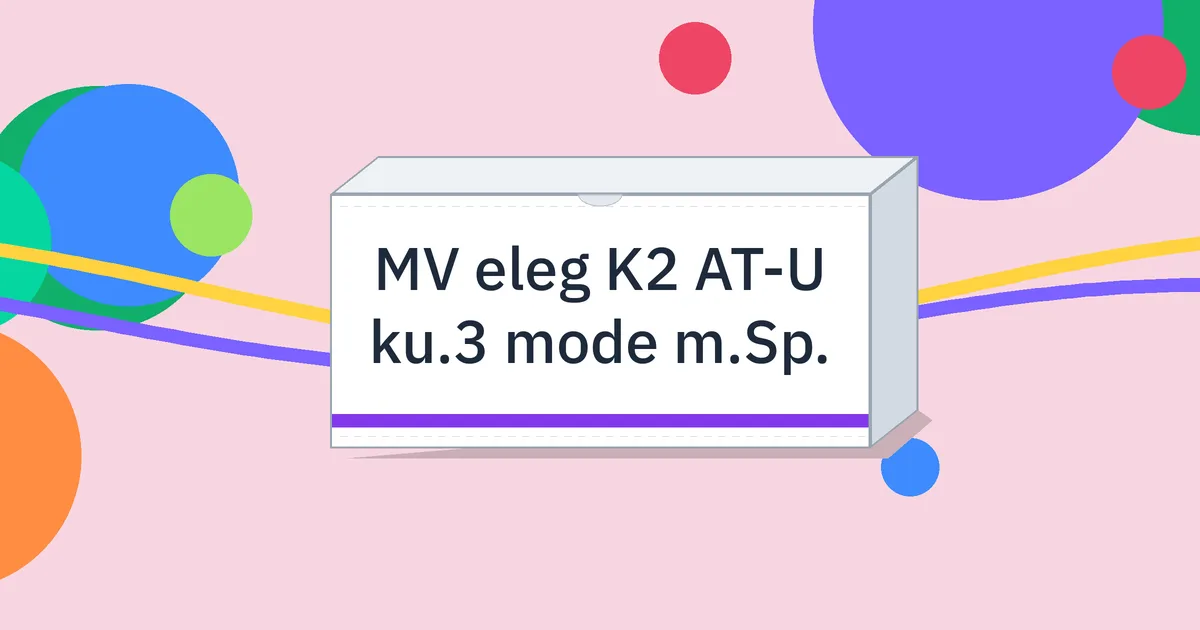 Symbolbild: Packung mit der Aufschrift MV eleg K2 AT-U ku.3 mode m.Sp. (PZN 04543714) – Verfügbarkeit und Bezug in Apotheken in Frankfurt am Main