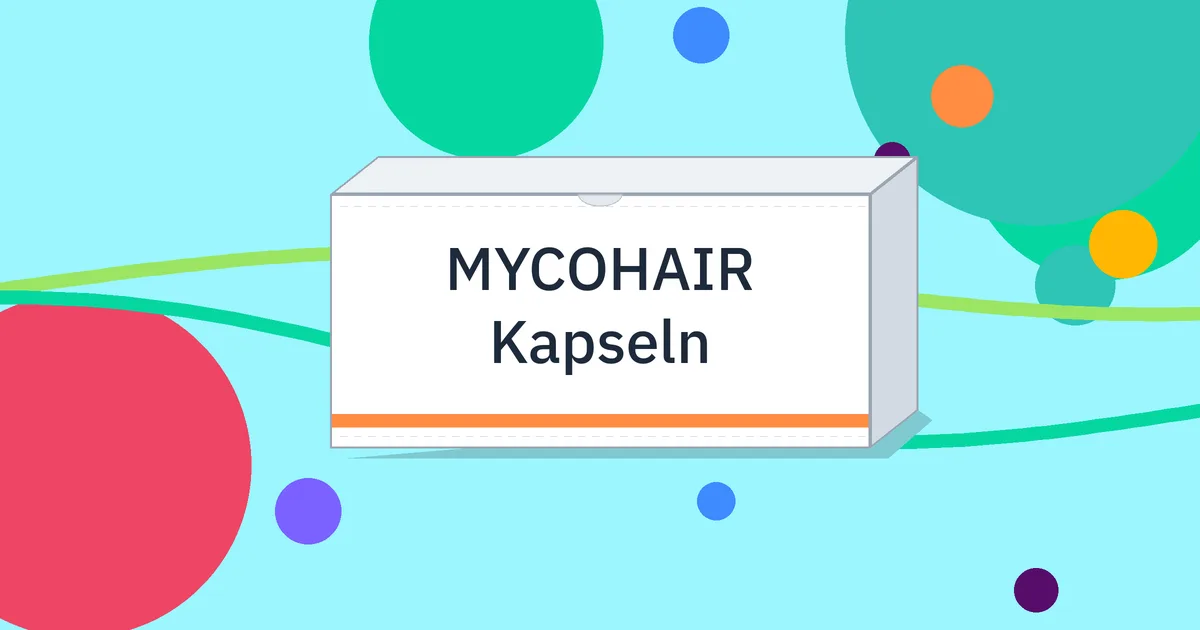 Symbolbild: Packung mit der Aufschrift MYCOHAIR Kapseln (PZN 20309544) – Verfügbarkeit und Bezug in Apotheken in Frankfurt am Main