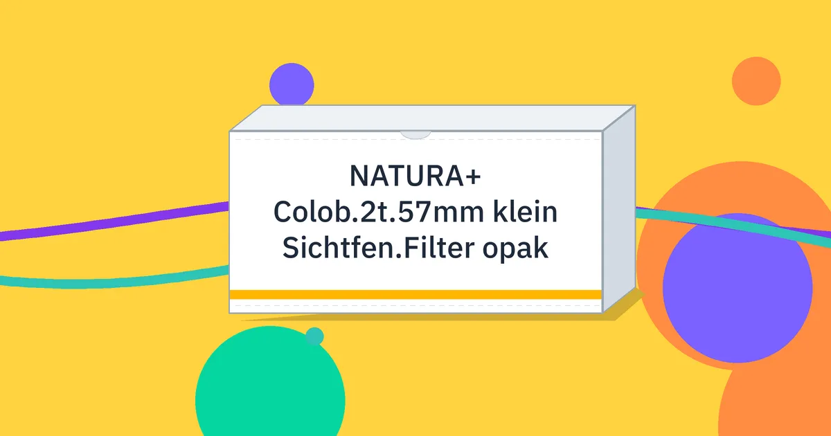 Symbolbild: Packung mit der Aufschrift NATURA+ Colob.2t.57mm klein Sichtfen.Filter opak (PZN 13507806) – Verfügbarkeit und Bezug in Apotheken in Frankfurt am Main