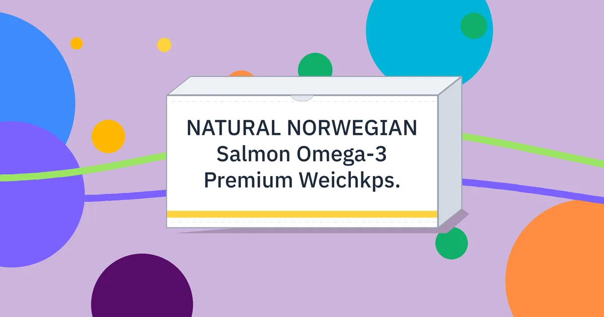 Symbolbild: Packung mit der Aufschrift NATURAL NORWEGIAN Salmon Omega-3 Premium Weichkps. (PZN 19542809) – Verfügbarkeit und Bezug in Apotheken in Frankfurt am Main