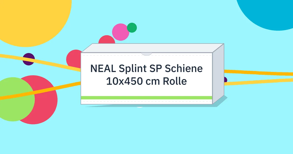 Symbolbild: Packung mit der Aufschrift NEAL Splint SP Schiene 10x450 cm Rolle (PZN 19098711) – Verfügbarkeit und Bezug in Apotheken in Frankfurt am Main