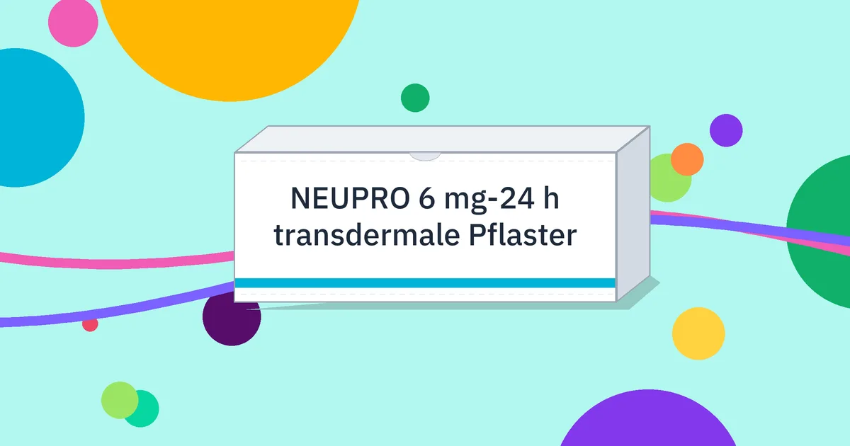 Symbolbild: Packung mit der Aufschrift NEUPRO 6 mg-24 h transdermale Pflaster (PZN 10344396) – Verfügbarkeit und Bezug in Apotheken in Frankfurt am Main