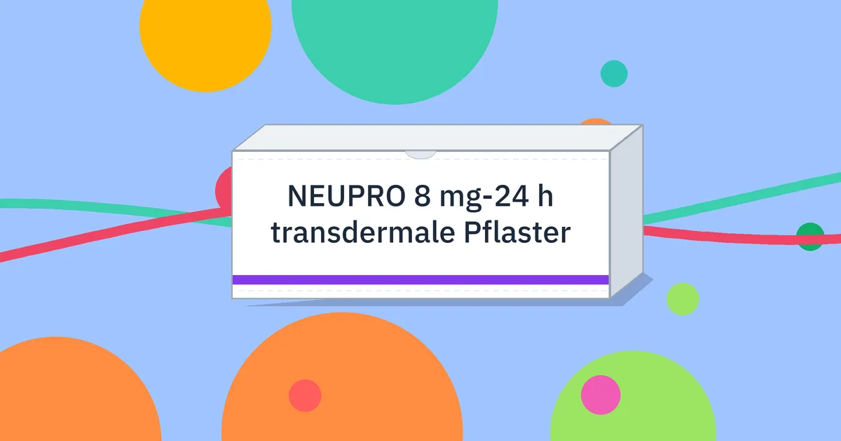 Symbolbild: Packung mit der Aufschrift NEUPRO 8 mg-24 h transdermale Pflaster (PZN 14270335) – Verfügbarkeit und Bezug in Apotheken in Frankfurt am Main