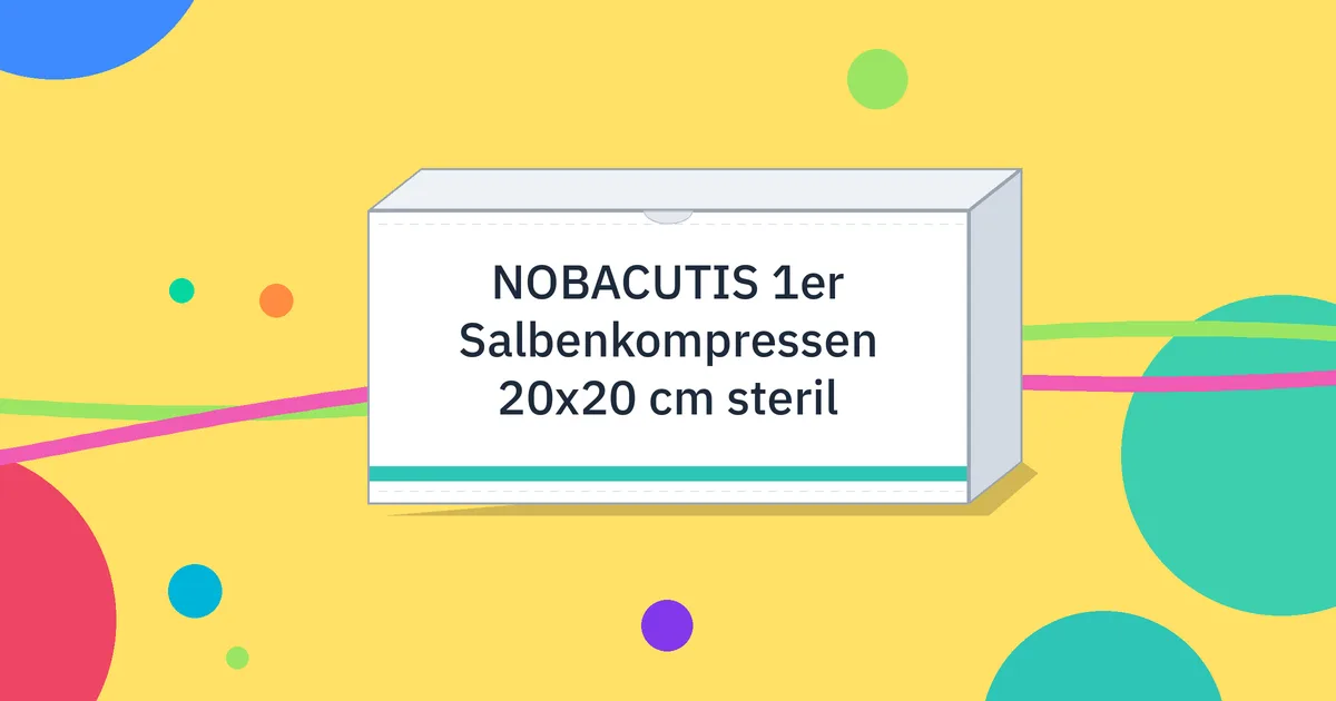 Symbolbild: Packung mit der Aufschrift NOBACUTIS 1er Salbenkompressen 20x20 cm steril (PZN 00322784) – Verfügbarkeit und Bezug in Apotheken in Frankfurt am Main