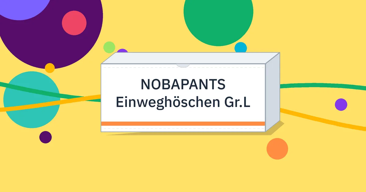 Symbolbild: Packung mit der Aufschrift NOBAPANTS Einweghöschen Gr.L (PZN 16259303) – Verfügbarkeit und Bezug in Apotheken in Frankfurt am Main