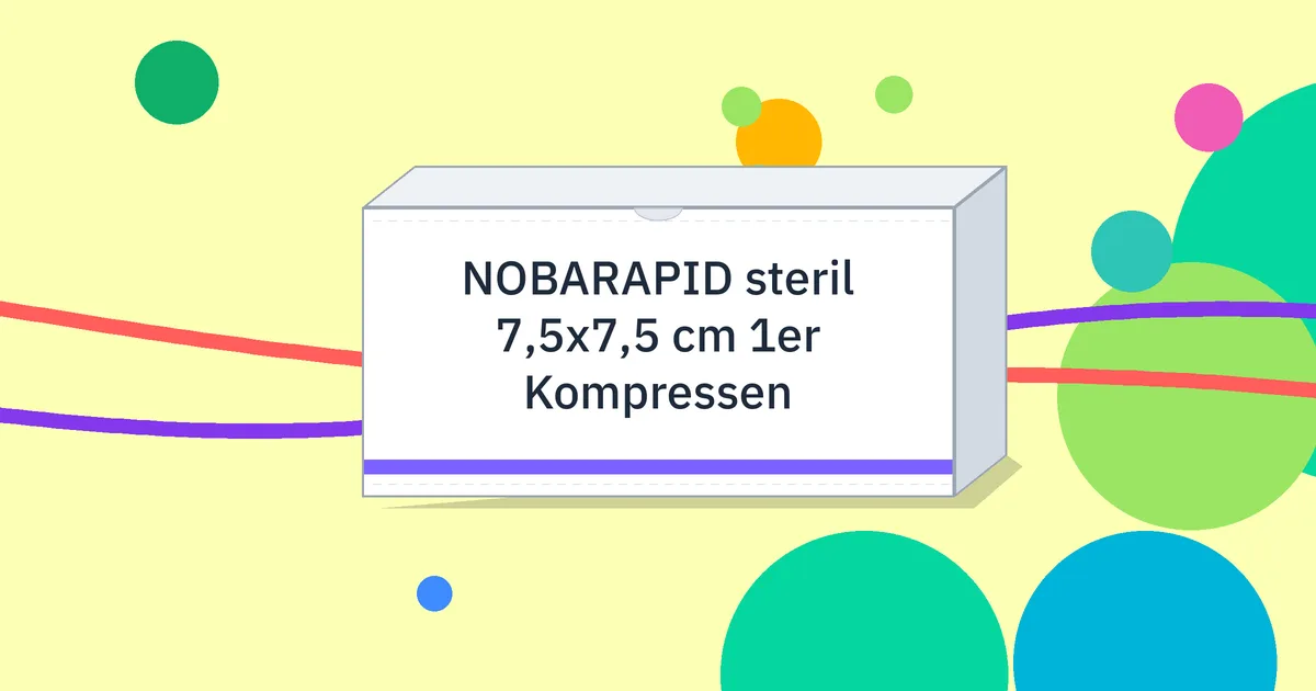 Symbolbild: Packung mit der Aufschrift NOBARAPID steril 7,5x7,5 cm 1er Kompressen (PZN 02526628) – Verfügbarkeit und Bezug in Apotheken in Frankfurt am Main