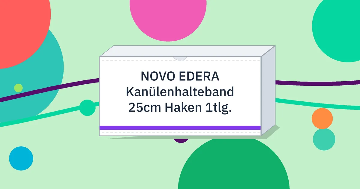 Symbolbild: Packung mit der Aufschrift NOVO EDERA Kanülenhalteband 25cm Haken 1tlg. (PZN 18726097) – Verfügbarkeit und Bezug in Apotheken in Frankfurt am Main
