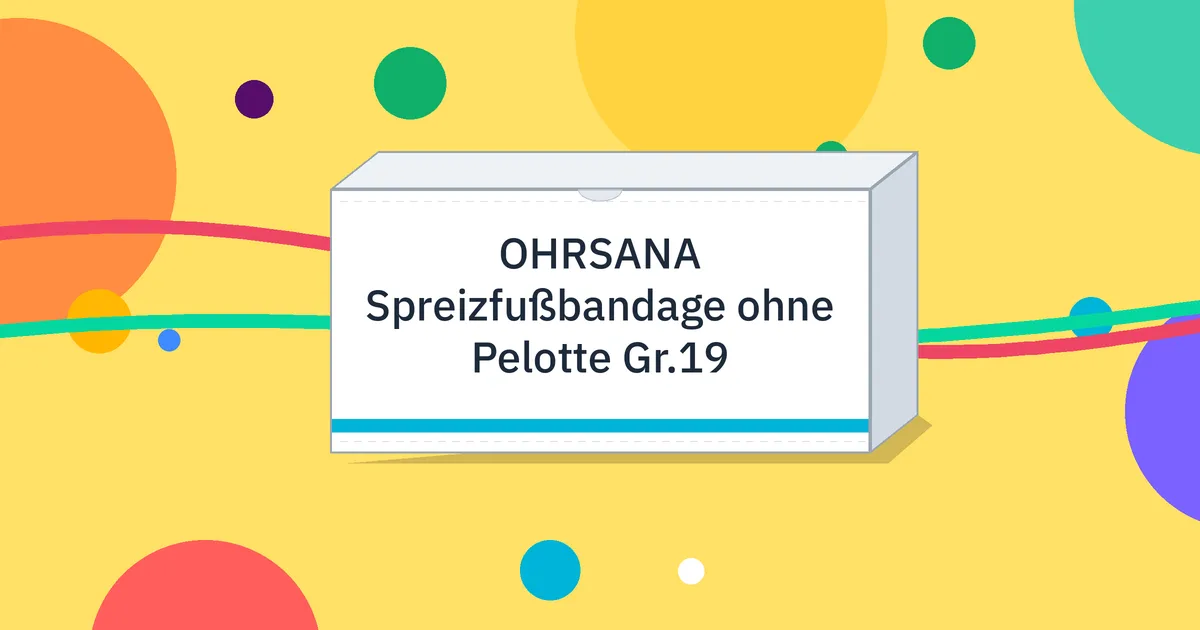 Symbolbild: Packung mit der Aufschrift OHRSANA Spreizfußbandage ohne Pelotte Gr.19 (PZN 02670348) – Verfügbarkeit und Bezug in Apotheken in Frankfurt am Main