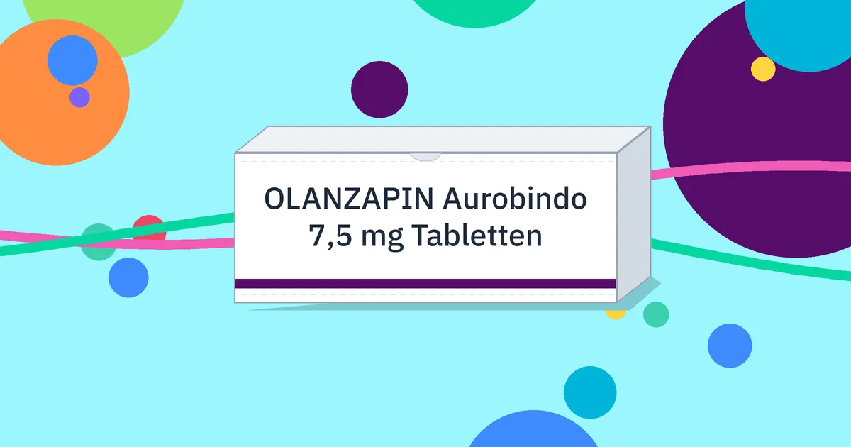 Symbolbild: Packung mit der Aufschrift OLANZAPIN Aurobindo 7,5 mg Tabletten (PZN 09618256) – Verfügbarkeit und Bezug in Apotheken in Frankfurt am Main