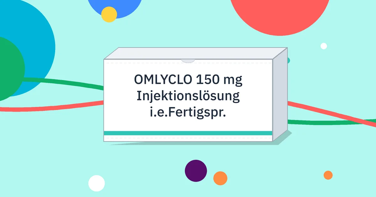 Symbolbild: Packung mit der Aufschrift OMLYCLO 150 mg Injektionslösung i.e.Fertigspr. (PZN 20222501) – Verfügbarkeit und Bezug in Apotheken in Frankfurt am Main
