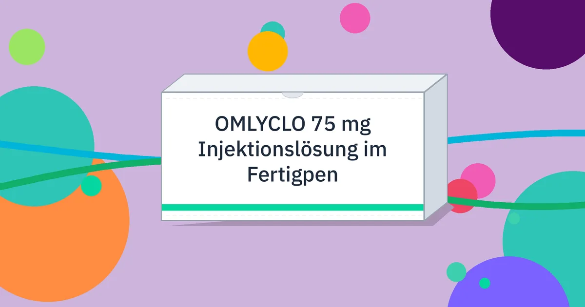 Symbolbild: Packung mit der Aufschrift OMLYCLO 75 mg Injektionslösung im Fertigpen (PZN 19203214) – Verfügbarkeit und Bezug in Apotheken in Frankfurt am Main