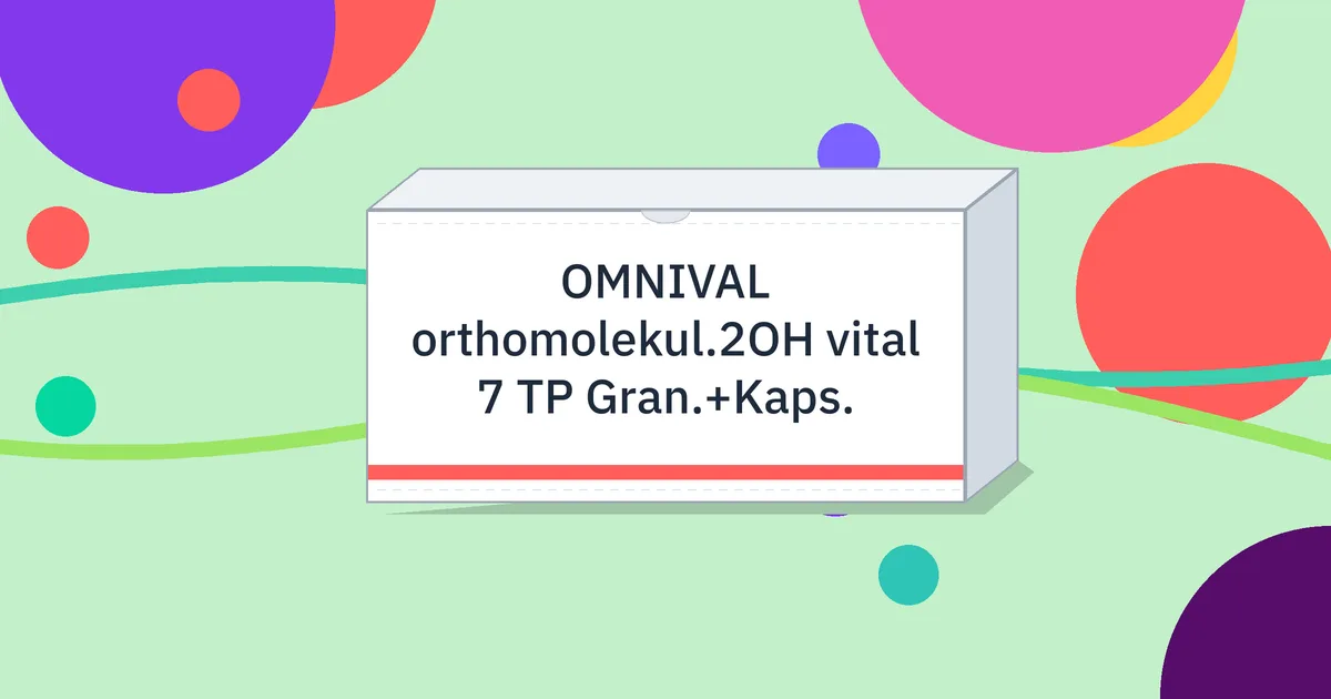Symbolbild: Packung mit der Aufschrift OMNIVAL orthomolekul.2OH vital 7 TP Gran.+Kaps. (PZN 08797498) – Verfügbarkeit und Bezug in Apotheken in Frankfurt am Main