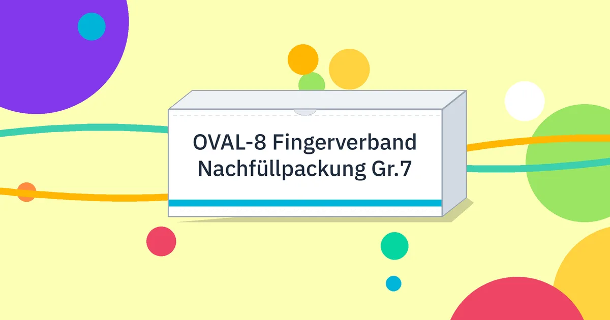 Symbolbild: Packung mit der Aufschrift OVAL-8 Fingerverband Nachfüllpackung Gr.7 (PZN 12775611) – Verfügbarkeit und Bezug in Apotheken in Frankfurt am Main