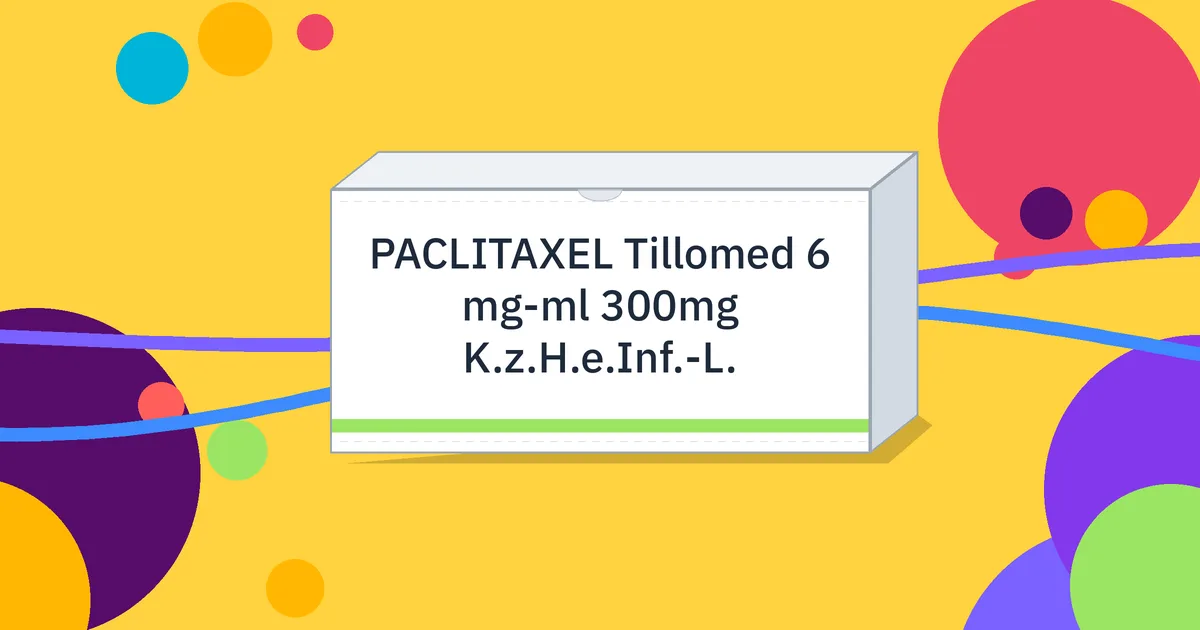 Symbolbild: Packung mit der Aufschrift PACLITAXEL Tillomed 6 mg-ml 300mg K.z.H.e.Inf.-L. (PZN 12571535) – Verfügbarkeit und Bezug in Apotheken in Frankfurt am Main