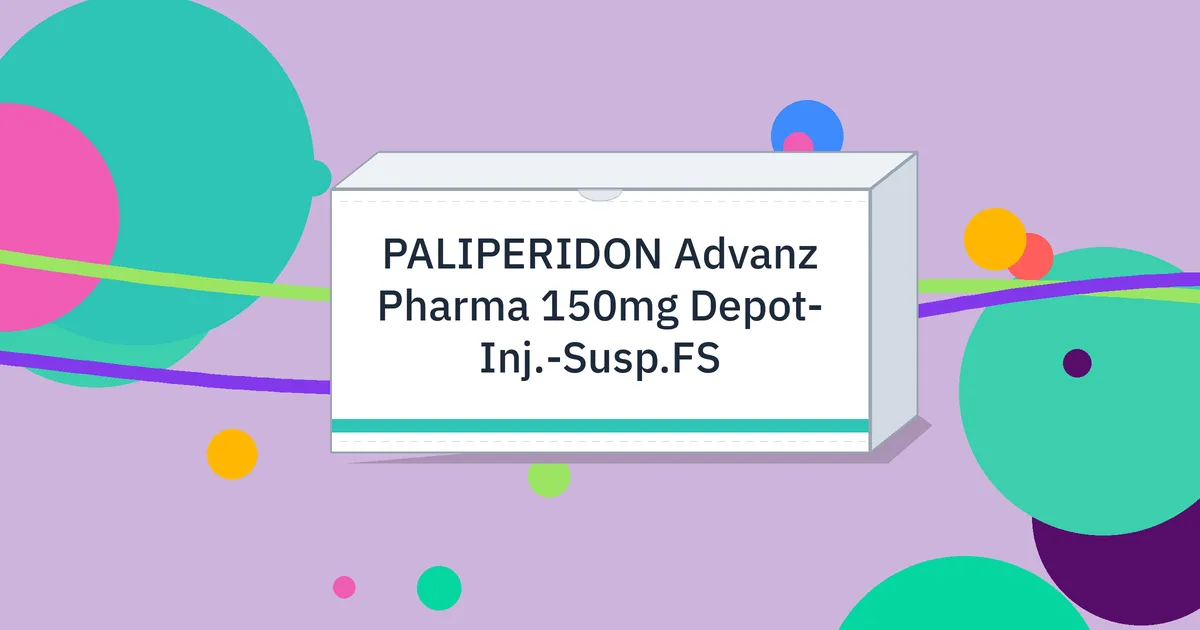 Symbolbild: Packung mit der Aufschrift PALIPERIDON Advanz Pharma 150mg Depot-Inj.-Susp.FS (PZN 18302397) – Verfügbarkeit und Bezug in Apotheken in Frankfurt am Main