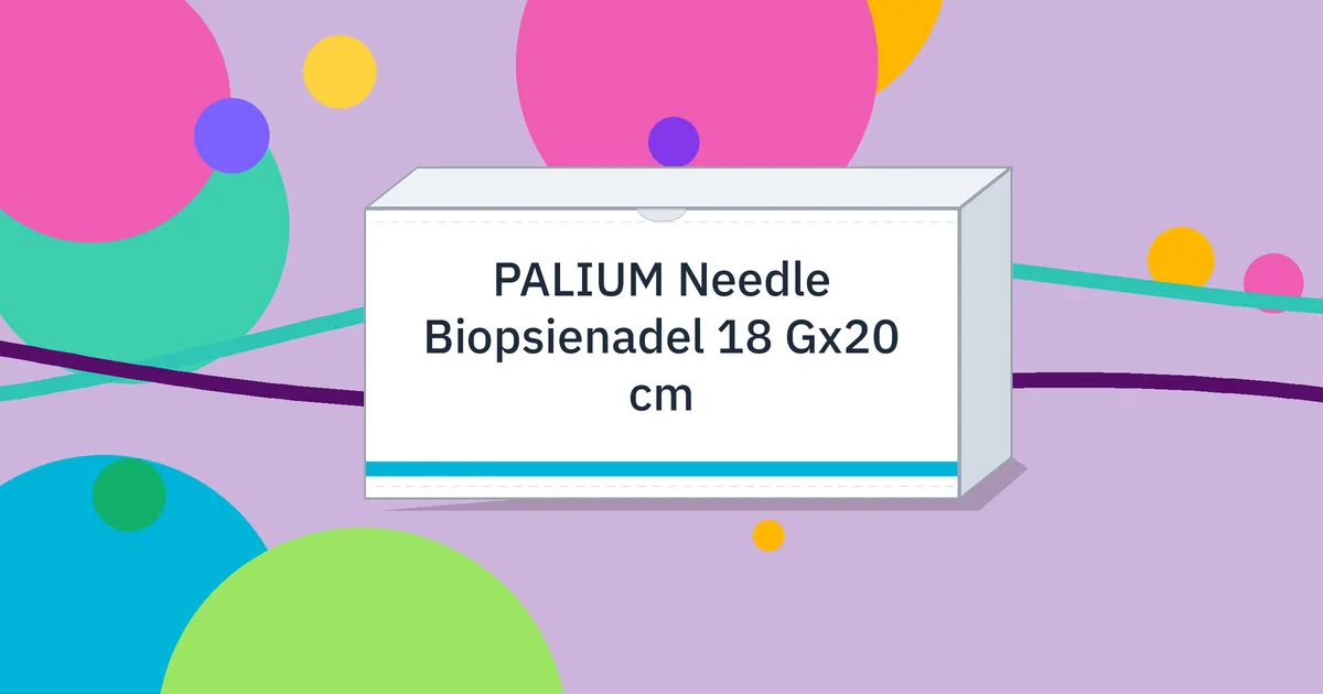 Symbolbild: Packung mit der Aufschrift PALIUM Needle Biopsienadel 18 Gx20 cm (PZN 16922894) – Verfügbarkeit und Bezug in Apotheken in Frankfurt am Main