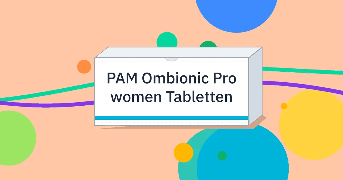 Symbolbild: Packung mit der Aufschrift PAM Ombionic Pro women Tabletten (PZN 20652696) – Verfügbarkeit und Bezug in Apotheken in Frankfurt am Main