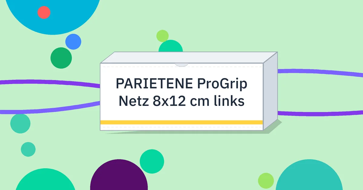 Symbolbild: Packung mit der Aufschrift PARIETENE ProGrip Netz 8x12 cm links (PZN 00201595) – Verfügbarkeit und Bezug in Apotheken in Frankfurt am Main
