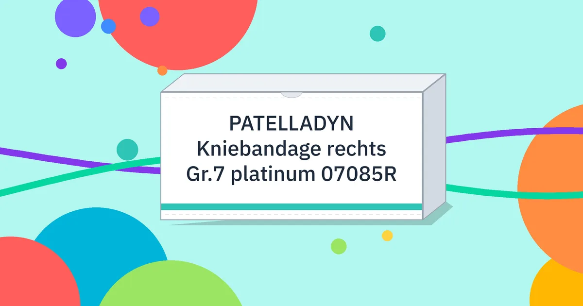 Symbolbild: Packung mit der Aufschrift PATELLADYN Kniebandage rechts Gr.7 platinum 07085R (PZN 08438150) – Verfügbarkeit und Bezug in Apotheken in Frankfurt am Main