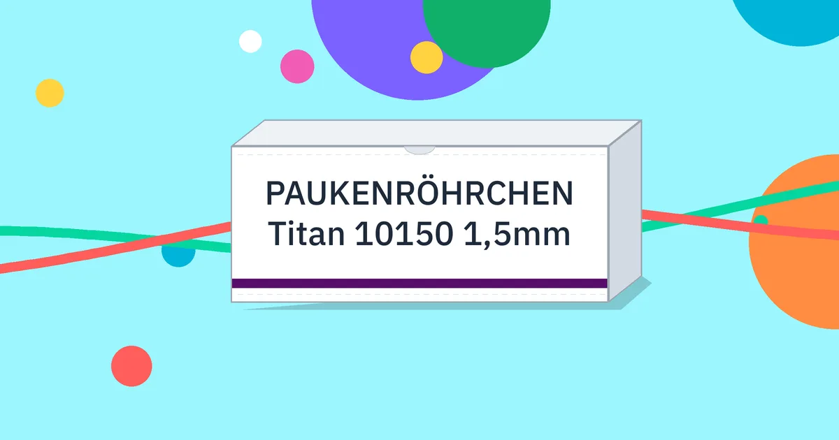 Symbolbild: Packung mit der Aufschrift PAUKENRÖHRCHEN Titan 10150 1,5mm (PZN 00186128) – Verfügbarkeit und Bezug in Apotheken in Frankfurt am Main