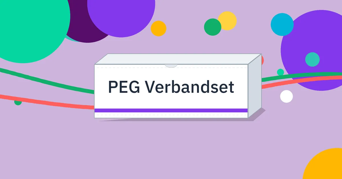 Symbolbild: Packung mit der Aufschrift PEG Verbandset (PZN 05463880) – Verfügbarkeit und Bezug in Apotheken in Frankfurt am Main