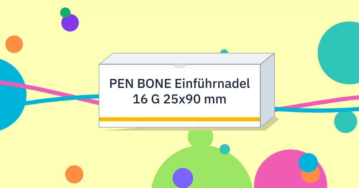 Symbolbild: Packung mit der Aufschrift PEN BONE Einführnadel 16 G 25x90 mm (PZN 16920530) – Verfügbarkeit und Bezug in Apotheken in Frankfurt am Main