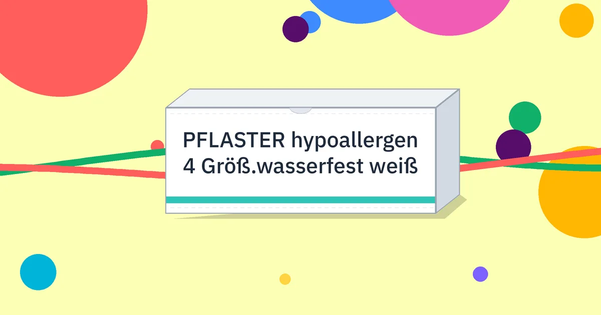 Symbolbild: Packung mit der Aufschrift PFLASTER hypoallergen 4 Größ.wasserfest weiß (PZN 07565455) – Verfügbarkeit und Bezug in Apotheken in Frankfurt am Main