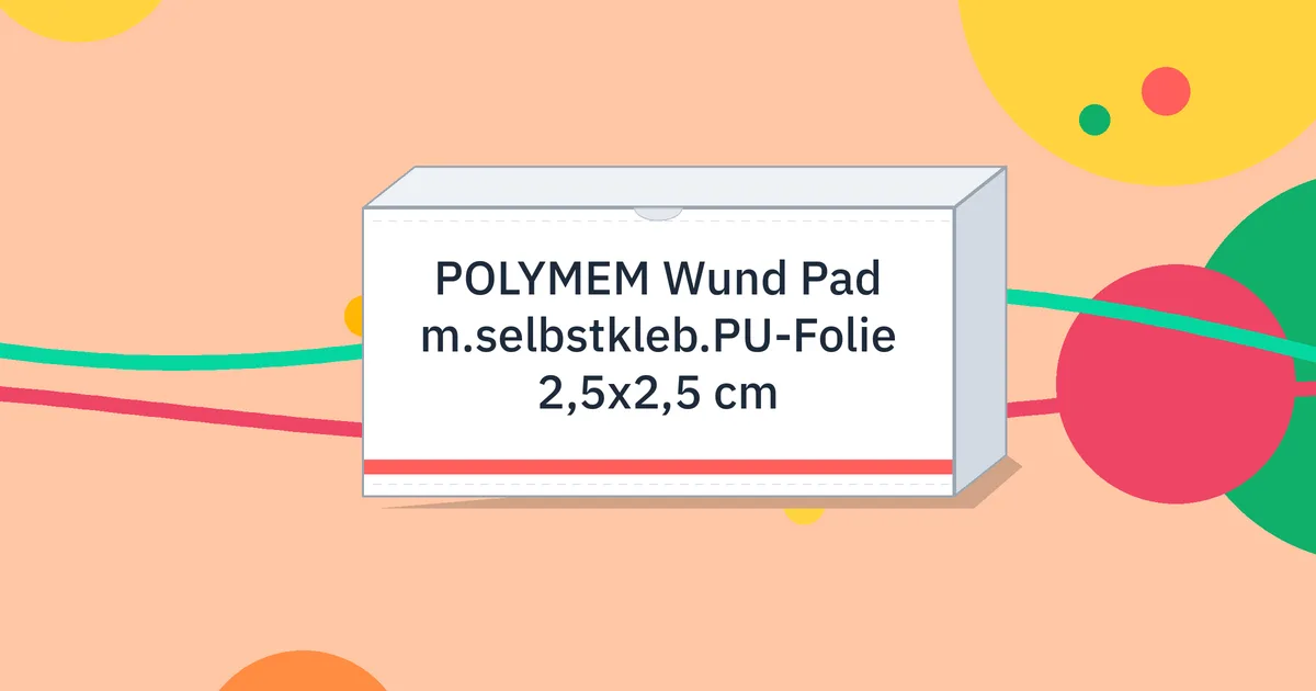 Symbolbild: Packung mit der Aufschrift POLYMEM Wund Pad m.selbstkleb.PU-Folie 2,5x2,5 cm (PZN 16784280) – Verfügbarkeit und Bezug in Apotheken in Frankfurt am Main