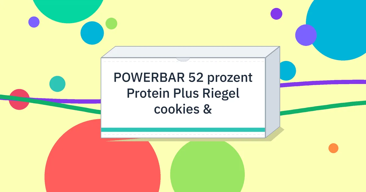 Symbolbild: Packung mit der Aufschrift POWERBAR 52 prozent Protein Plus Riegel cookies & (PZN 15302913) – Verfügbarkeit und Bezug in Apotheken in Frankfurt am Main