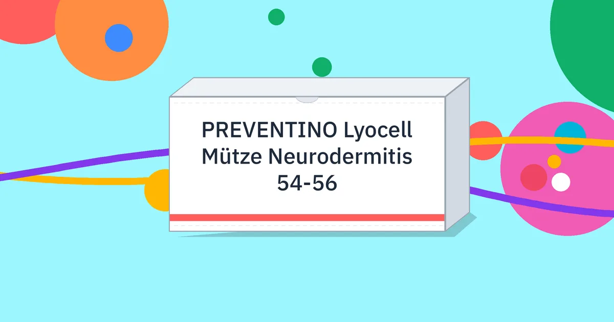 Symbolbild: Packung mit der Aufschrift PREVENTINO Lyocell Mütze Neurodermitis 54-56 (PZN 16895387) – Verfügbarkeit und Bezug in Apotheken in Frankfurt am Main