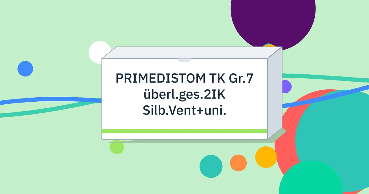 Symbolbild: Packung mit der Aufschrift PRIMEDISTOM TK Gr.7 überl.ges.2IK Silb.Vent+uni. (PZN 10209480) – Verfügbarkeit und Bezug in Apotheken in Frankfurt am Main