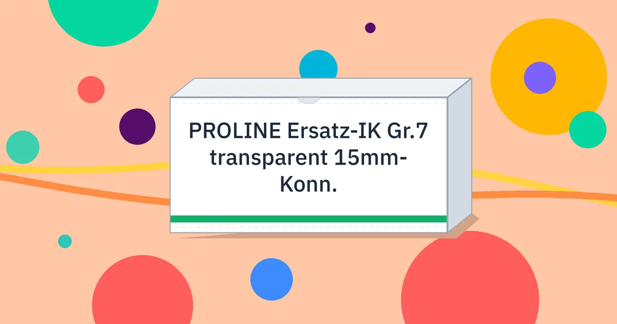 Symbolbild: Packung mit der Aufschrift PROLINE Ersatz-IK Gr.7 transparent 15mm-Konn. (PZN 18782598) – Verfügbarkeit und Bezug in Apotheken in Frankfurt am Main