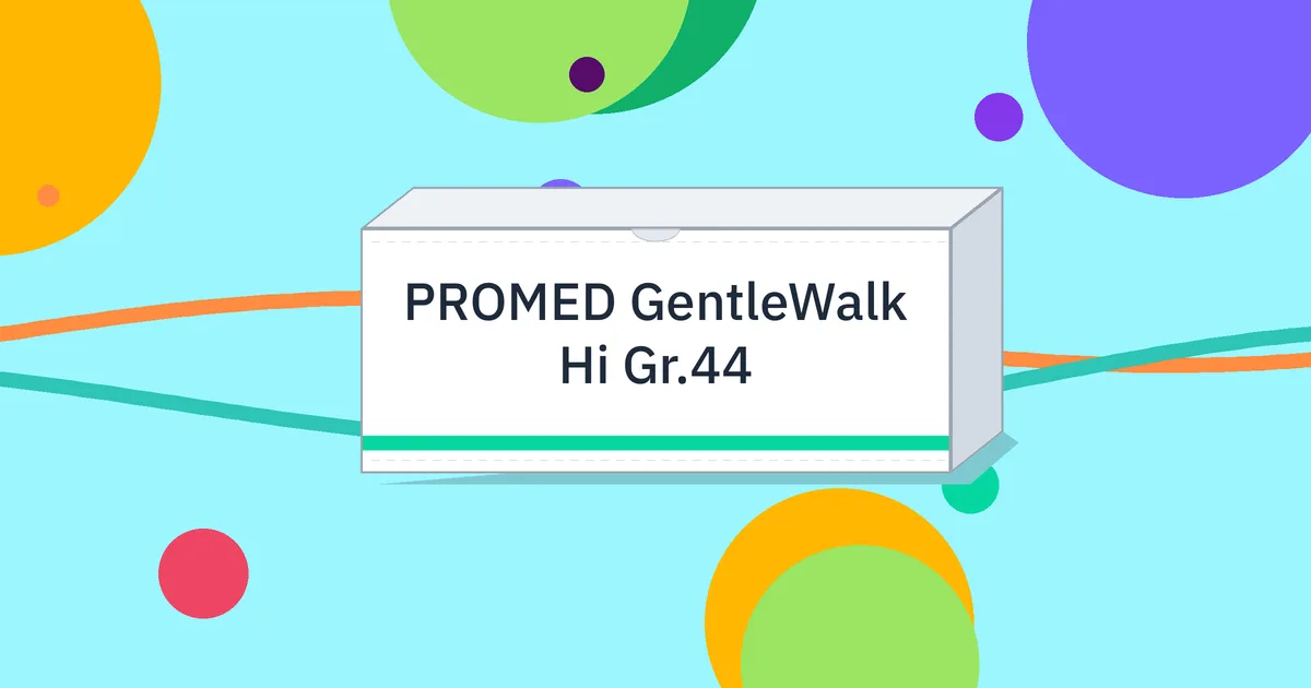 Symbolbild: Packung mit der Aufschrift PROMED GentleWalk Hi Gr.44 (PZN 07294571) – Verfügbarkeit und Bezug in Apotheken in Frankfurt am Main
