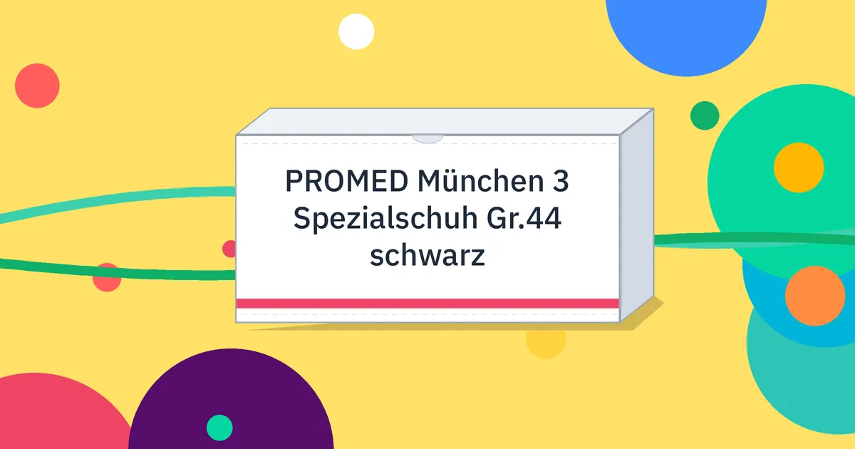 Symbolbild: Packung mit der Aufschrift PROMED München 3 Spezialschuh Gr.44 schwarz (PZN 11711862) – Verfügbarkeit und Bezug in Apotheken in Frankfurt am Main