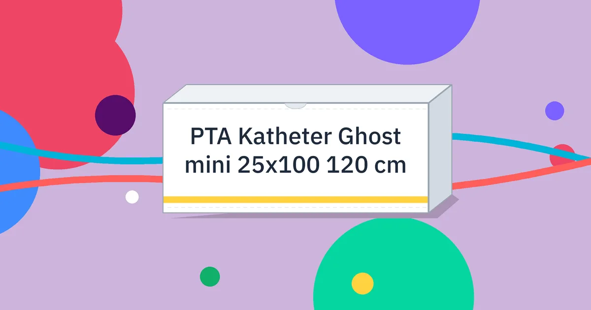 Symbolbild: Packung mit der Aufschrift PTA Katheter Ghost mini 25x100 120 cm (PZN 00140103) – Verfügbarkeit und Bezug in Apotheken in Frankfurt am Main