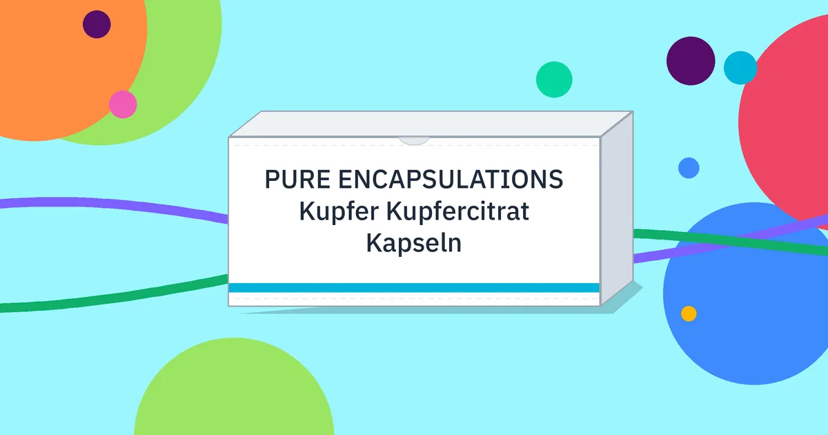Symbolbild: Packung mit der Aufschrift PURE ENCAPSULATIONS Kupfer Kupfercitrat Kapseln (PZN 05131617) – Verfügbarkeit und Bezug in Apotheken in Frankfurt am Main