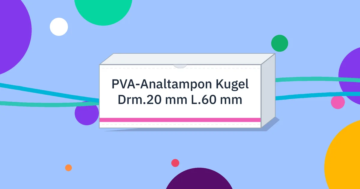 Symbolbild: Packung mit der Aufschrift PVA-Analtampon Kugel Drm.20 mm L.60 mm (PZN 12551165) – Verfügbarkeit und Bezug in Apotheken in Frankfurt am Main