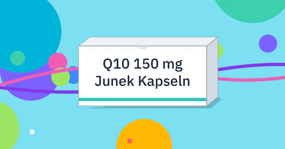Symbolbild: Packung mit der Aufschrift Q10 150 mg Junek Kapseln (PZN 09720635) – Verfügbarkeit und Bezug in Apotheken in Frankfurt am Main