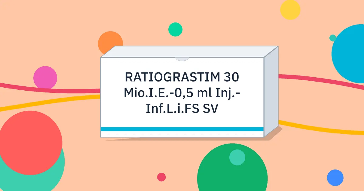 Symbolbild: Packung mit der Aufschrift RATIOGRASTIM 30 Mio.I.E.-0,5 ml Inj.-Inf.L.i.FS SV (PZN 11178669) – Verfügbarkeit und Bezug in Apotheken in Frankfurt am Main