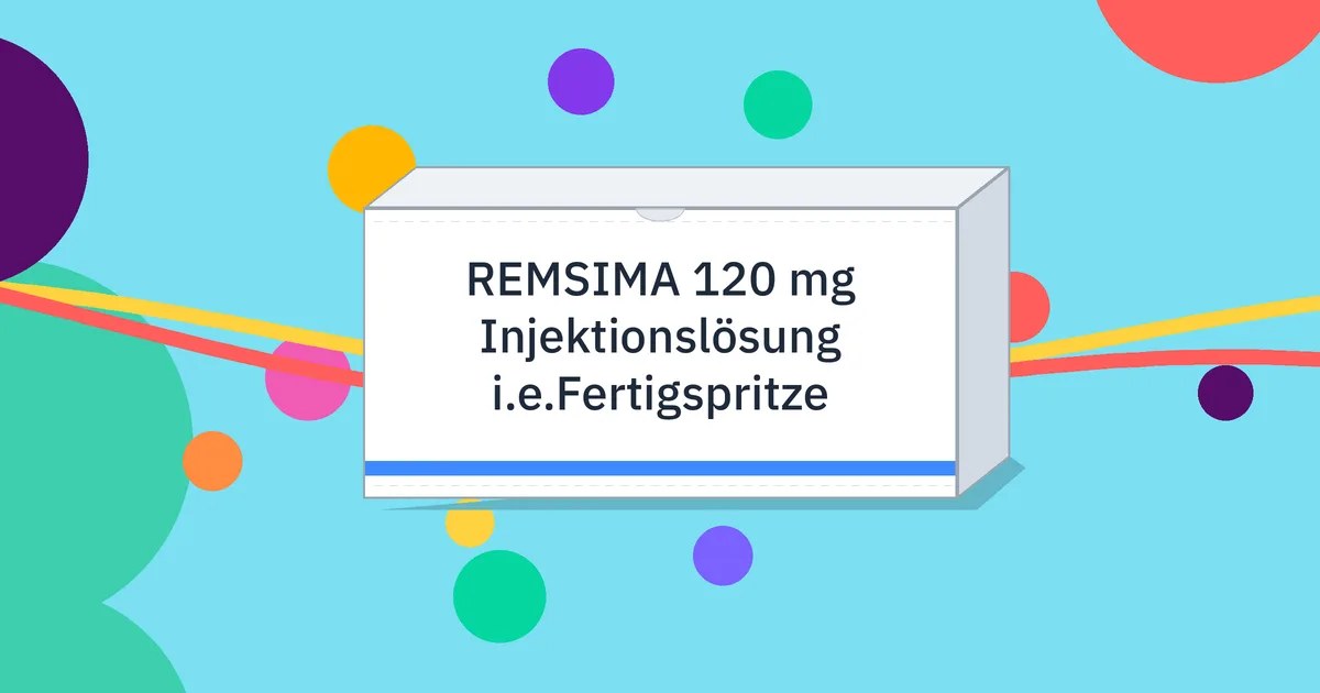 Symbolbild: Packung mit der Aufschrift REMSIMA 120 mg Injektionslösung i.e.Fertigspritze (PZN 20411099) – Verfügbarkeit und Bezug in Apotheken in Frankfurt am Main