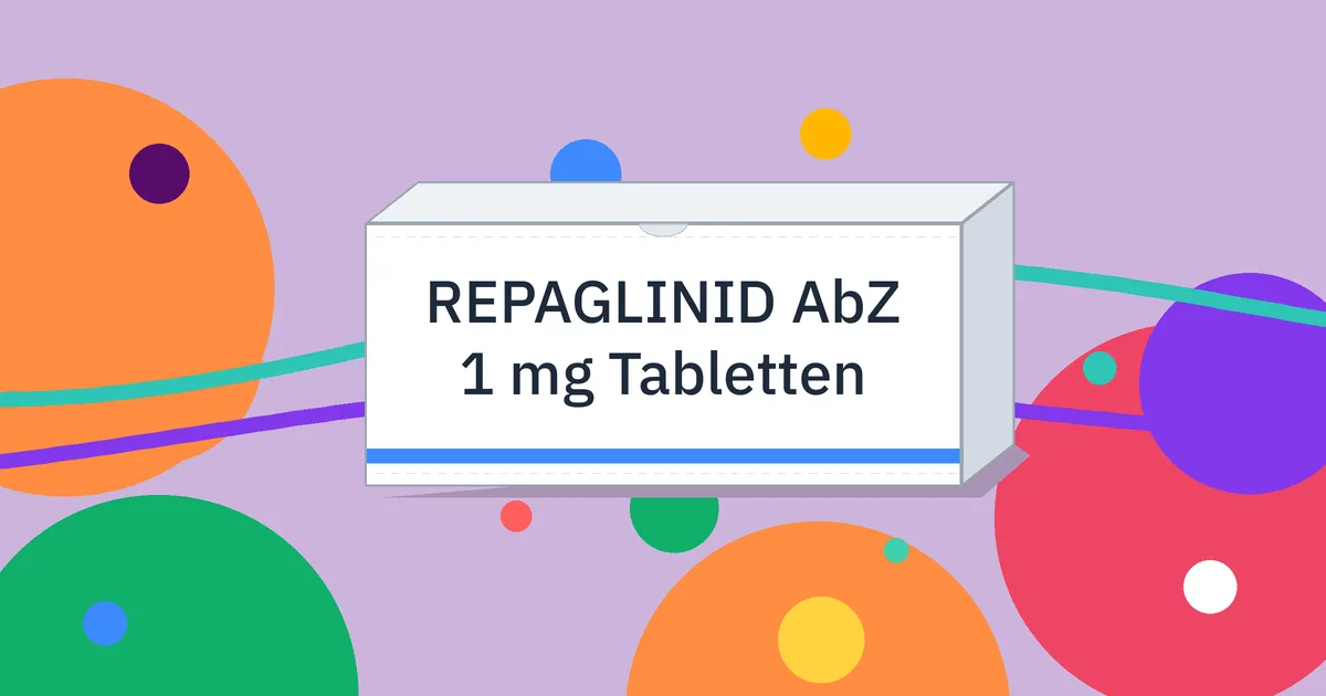 Symbolbild: Packung mit der Aufschrift REPAGLINID AbZ 1 mg Tabletten (PZN 01851622) – Verfügbarkeit und Bezug in Apotheken in Frankfurt am Main
